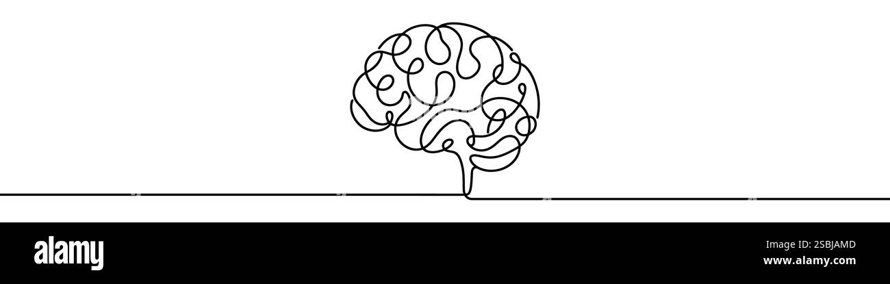 One continuous line illustration of a human brain, isolated on white ...