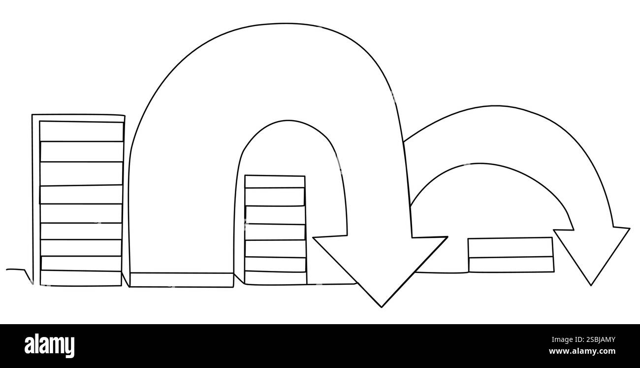 Columns with a falling market indicator in one line on a white ...