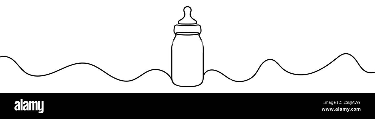 One continuous line illustration of a baby bottle, isolated on white ...