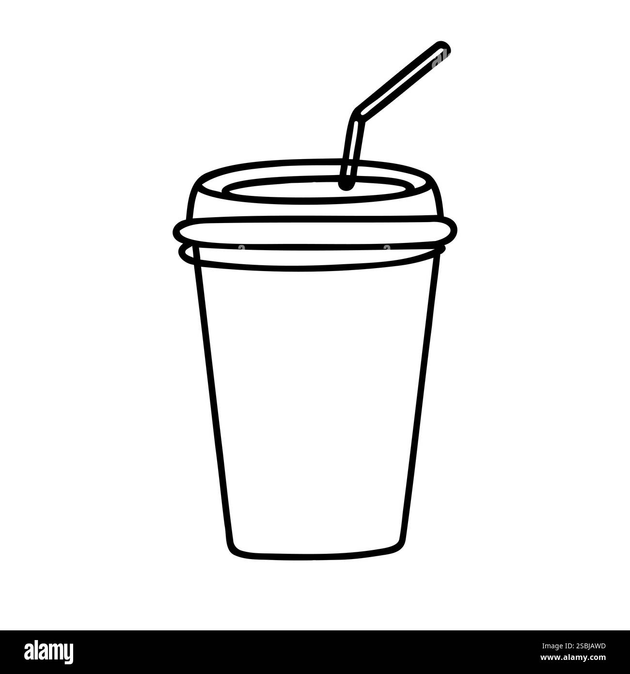 Linear paper cup icon. Black and white image of a hand-drawn paper cup ...