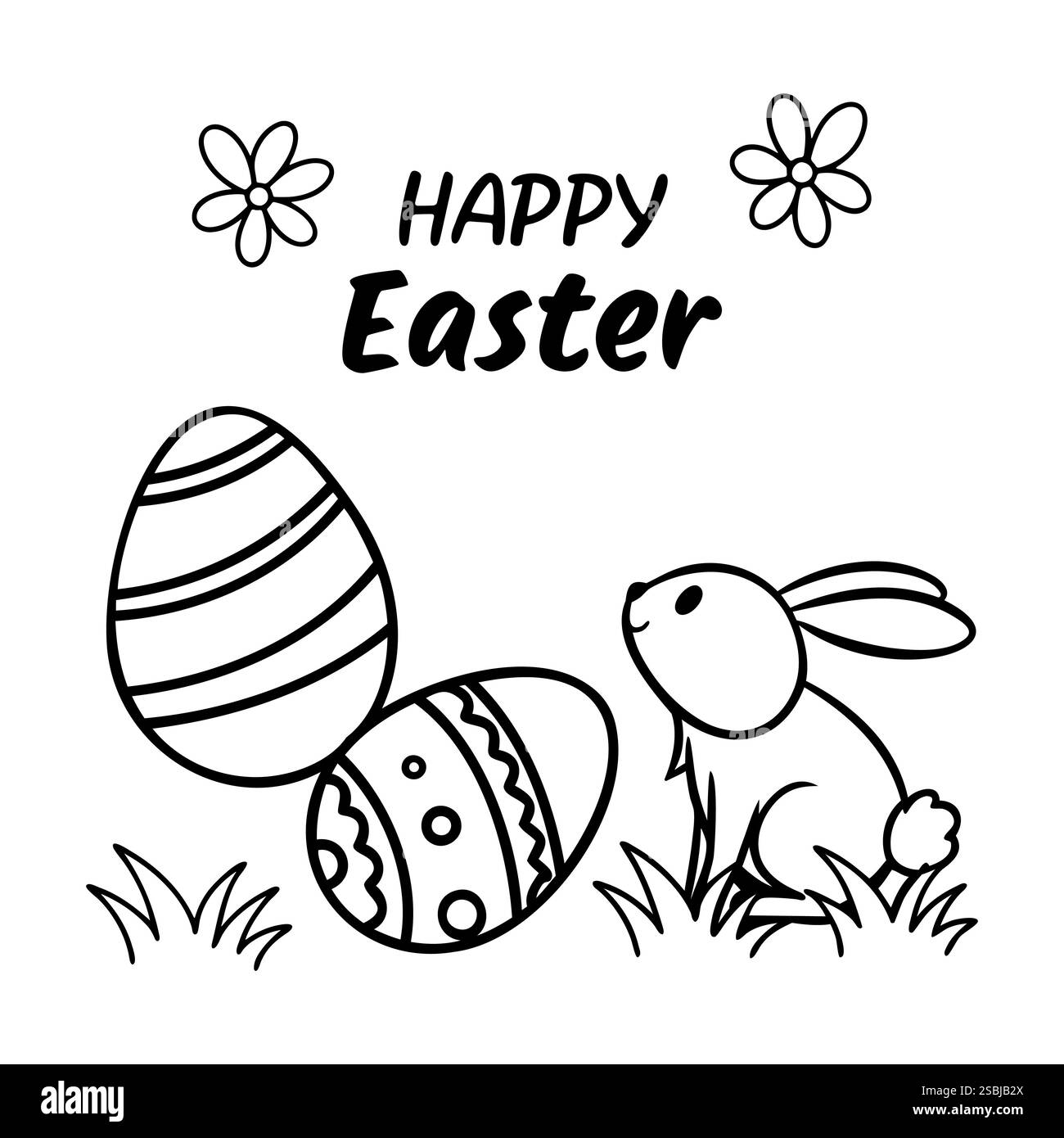 Happy Easter poster with bunny and eggs. Hand drawn eggs and bunny ...