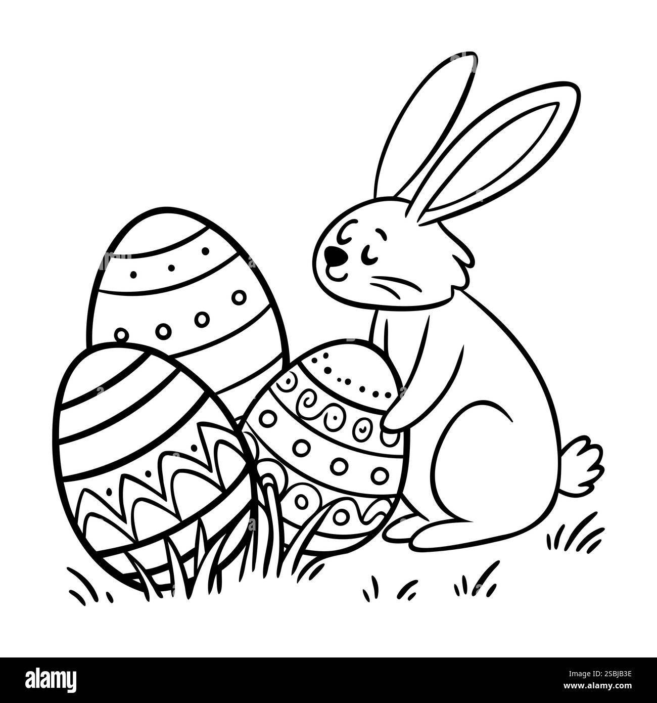 Happy Easter poster with bunny and eggs. Hand drawn eggs and bunny ...
