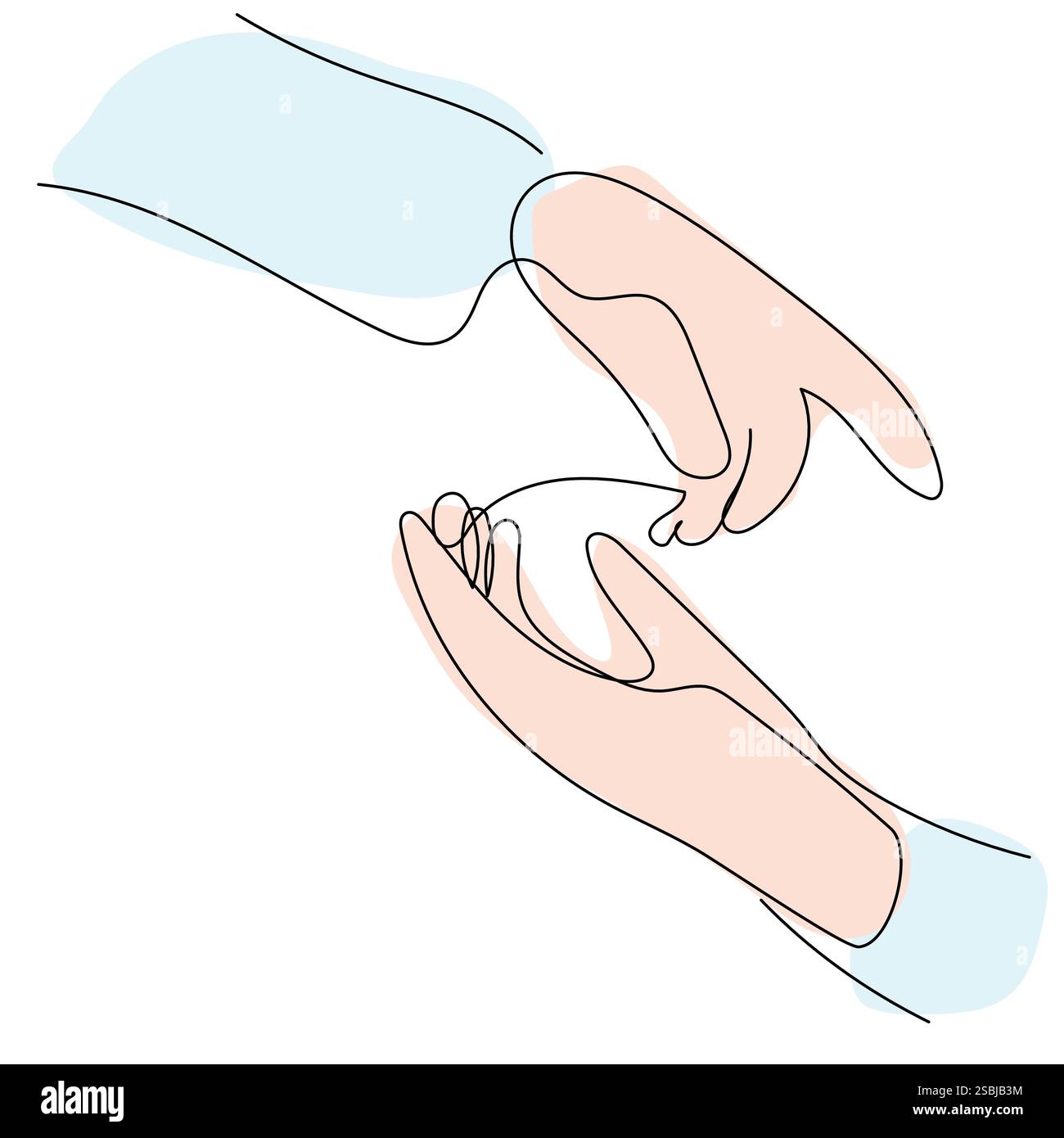 Two hands are depicted exchanging a small object, symbolizing support ...