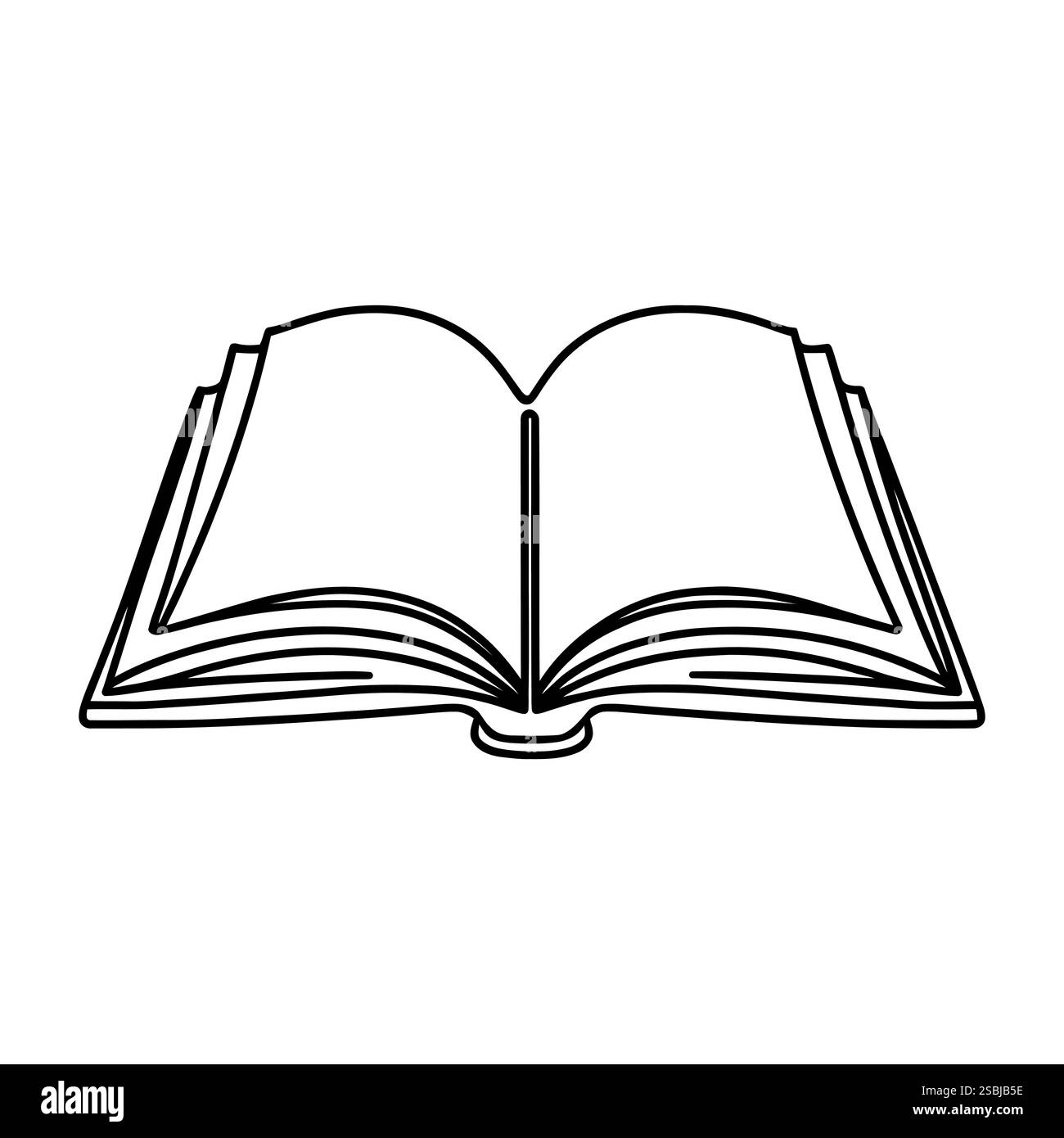 Open book linear icon. Black and white image of a hand drawn open book ...