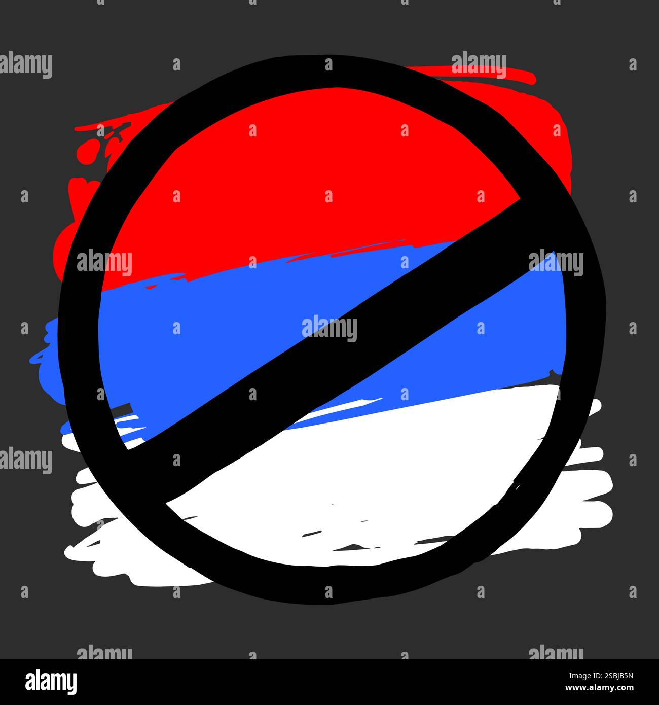 Russian flag with a prohibition sign. Symbol of sanctions, ban ...