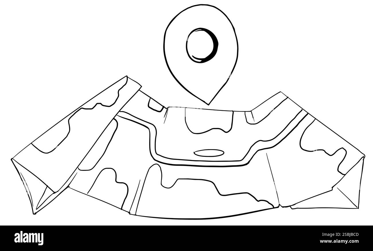 Linear paper map with geo tag Stock Vector Image & Art - Alamy