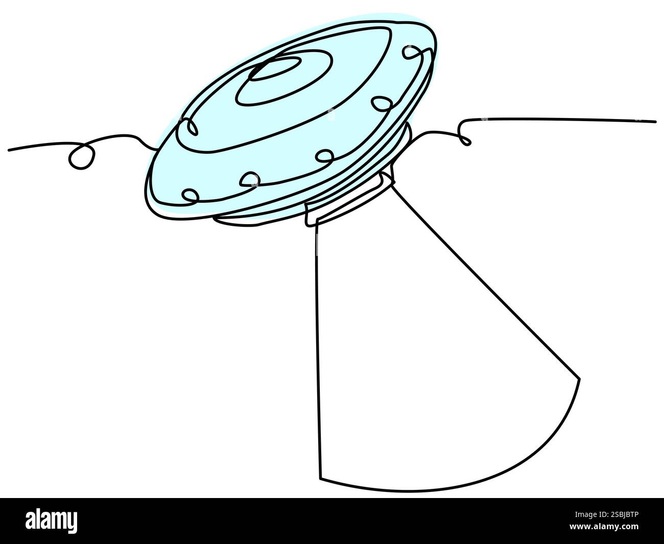 Flying saucer in one line on a white background. Unidentified flying ...