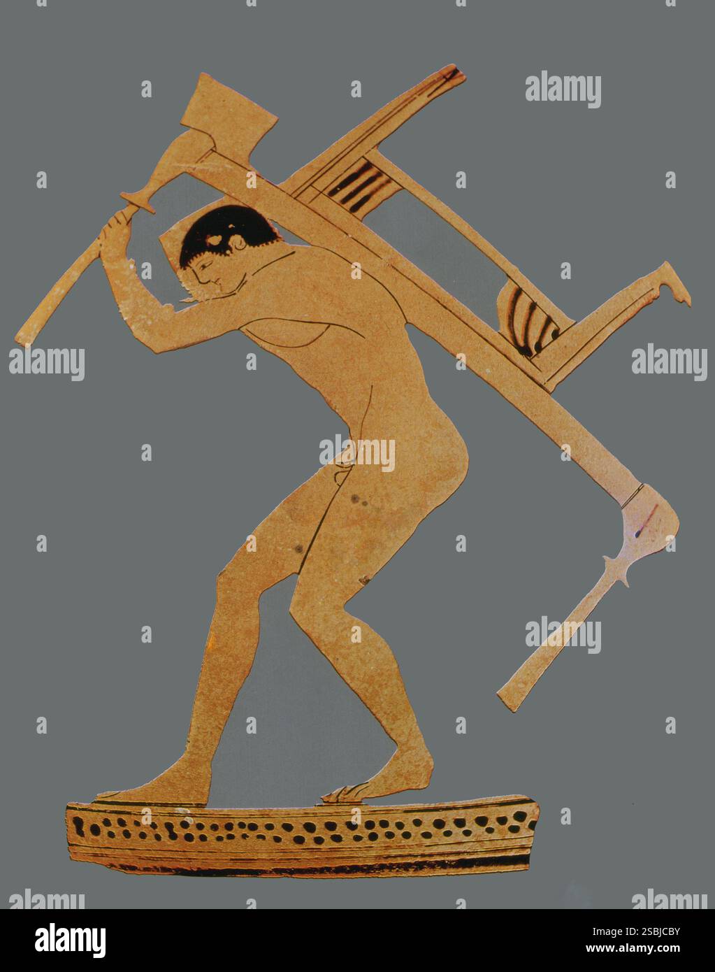 Ancient greek art of a domestic slave carrying a bed Stock Photo - Alamy