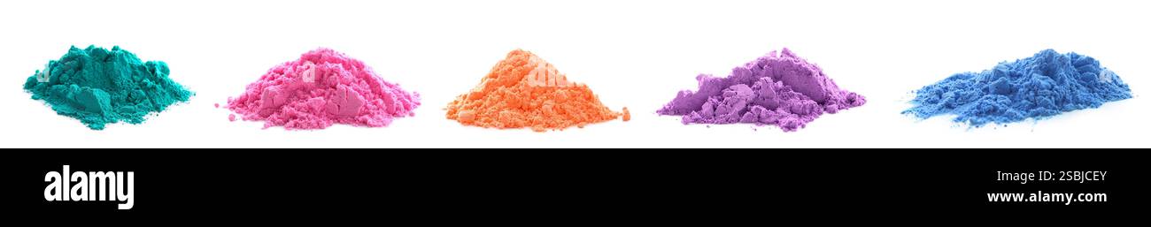 Set of different colorful powders on white background Stock Photo - Alamy