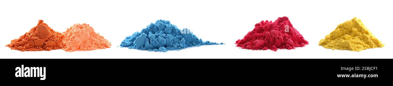 Set of different colorful powders on white background Stock Photo - Alamy