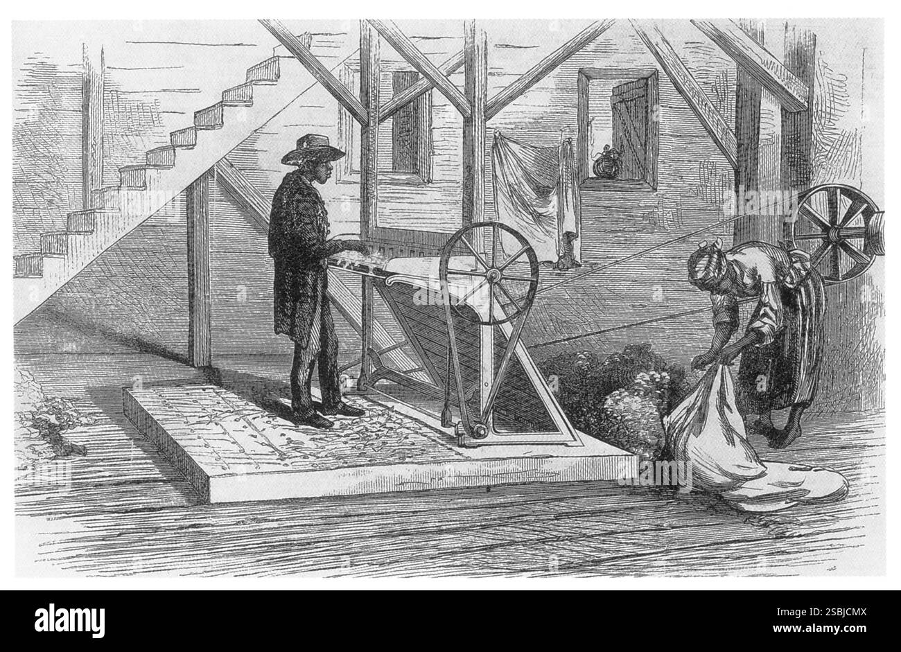 Illustration of Eli Whitney's Cotton gin in the 19th century Stock ...