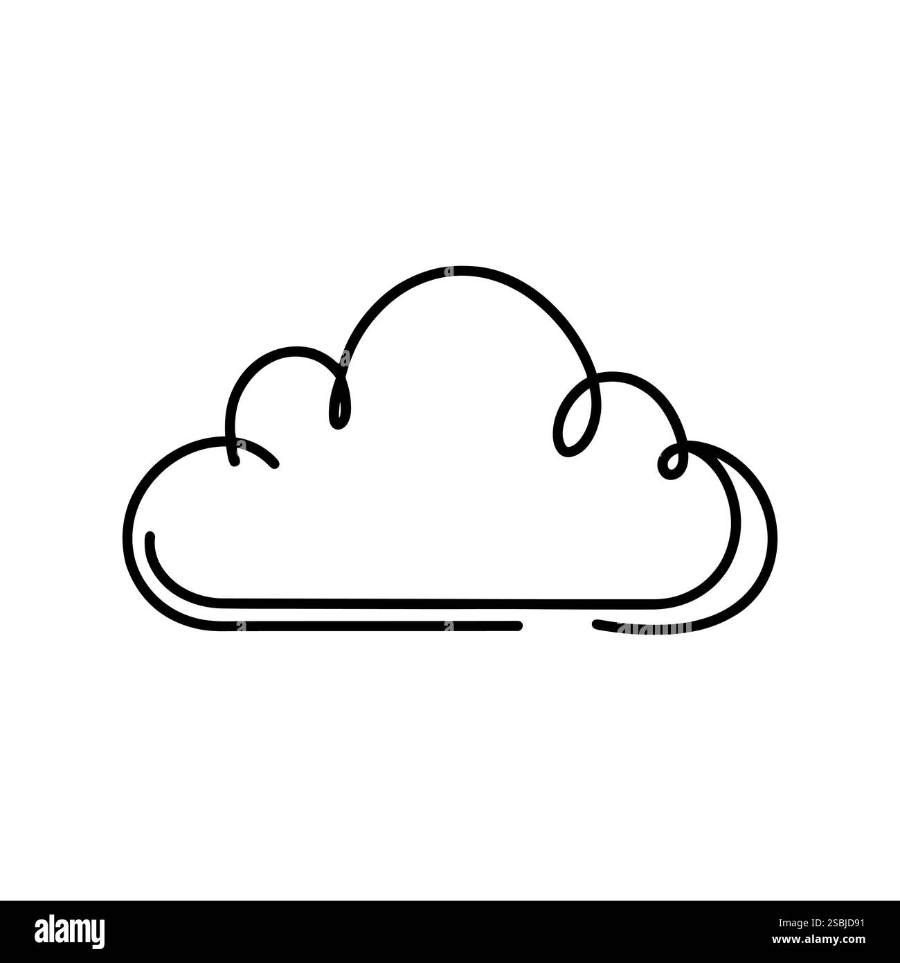 Linear cloud icon. Black and white image of a hand-drawn cloud. Vector ...