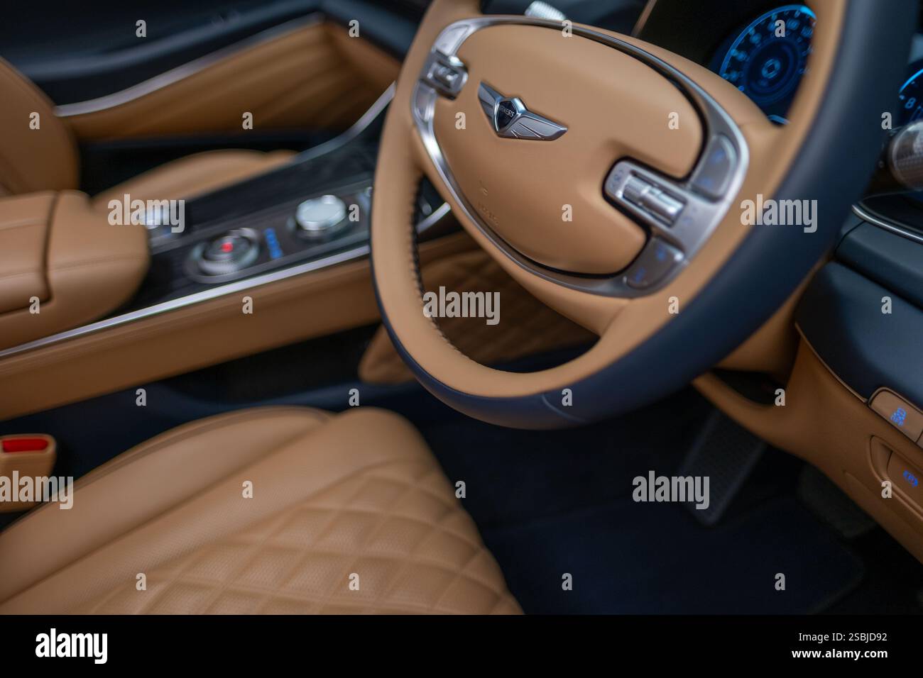 Genesis GV80 car interior, steering wheel, driver and passenger seating ...