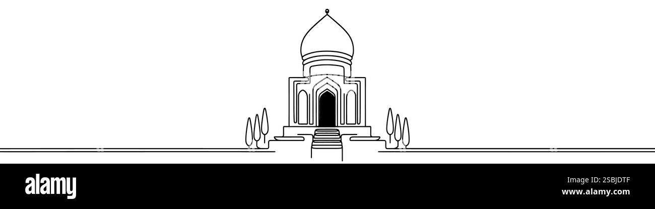 One continuous line illustration of a temple or church, isolated on ...