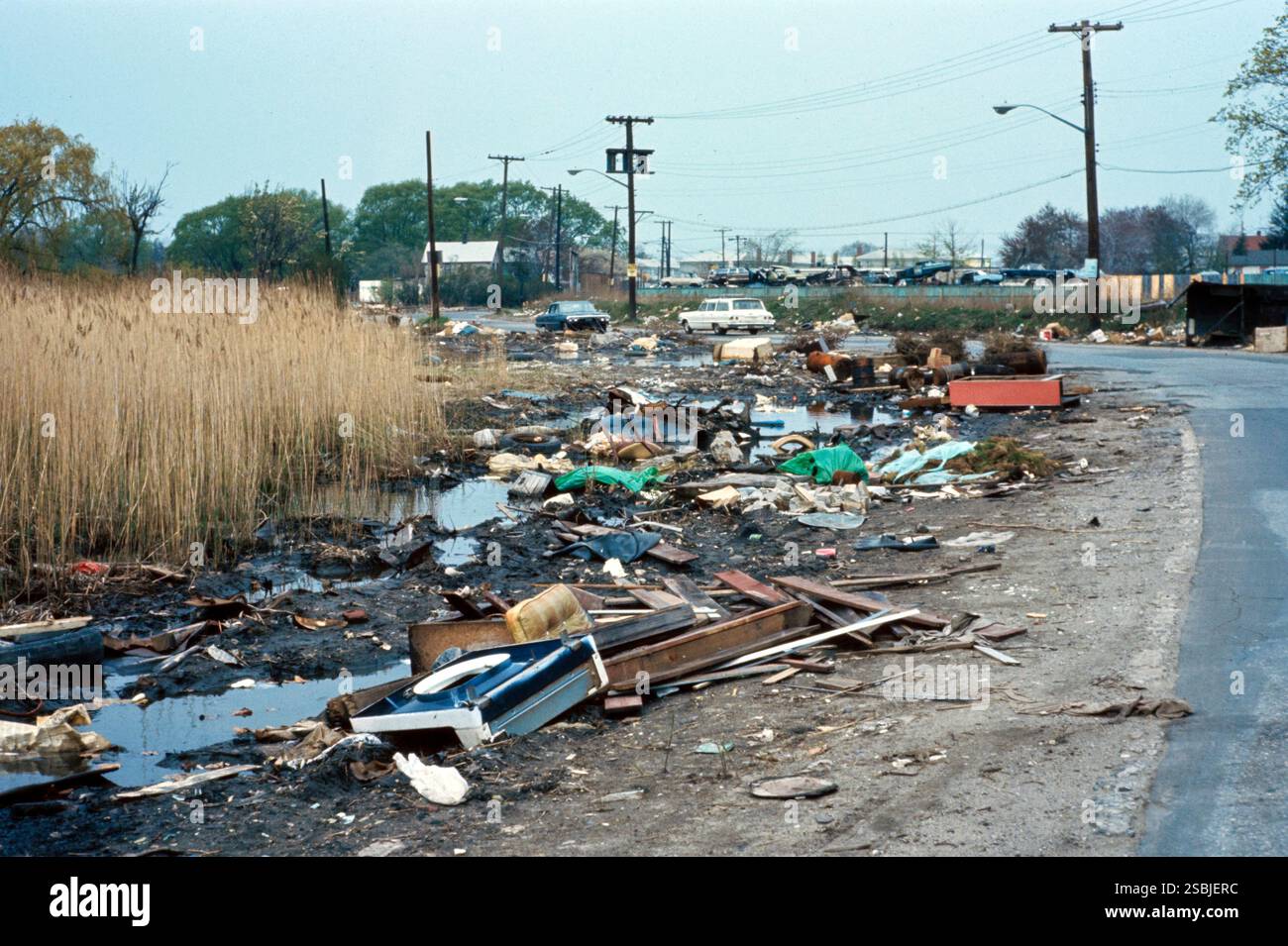 Trash scattered on a roadside, New York, 1970s. Photograph by Bernard ...