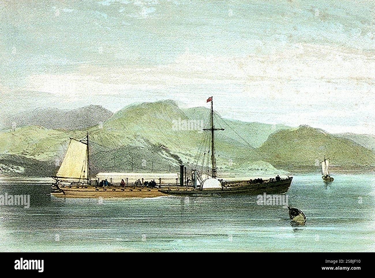 Hand-colored lithograph depicting Robert Fulton's Clermont. Robert ...