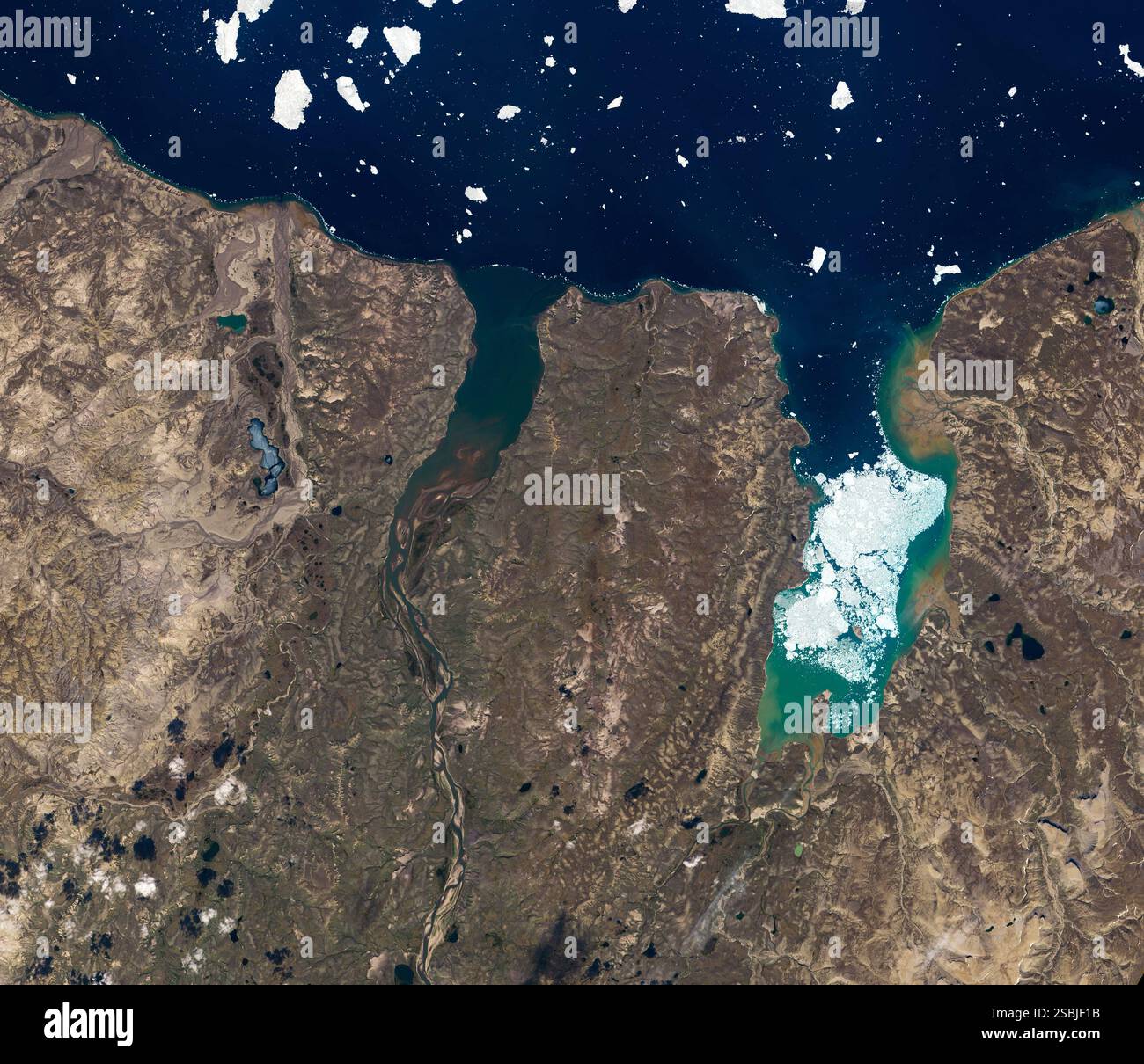 Satellite view of Banks Island, part of the Canadian Arctic Archipelago ...