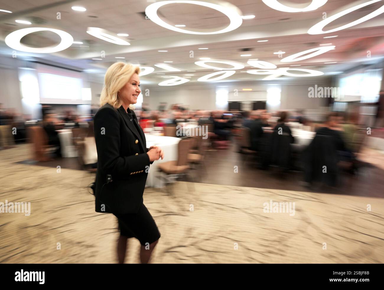 Ontario Liberal Leader Bonnie Crombie enters the room to speak with the ...