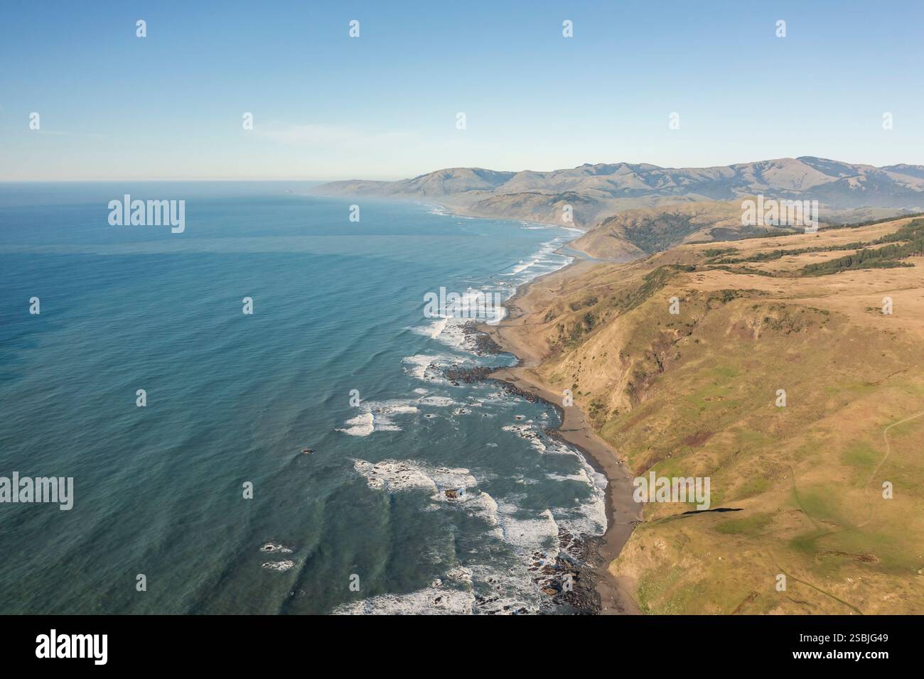 Drone view of cliffs and ocean at the Lost Coast in Northern California ...