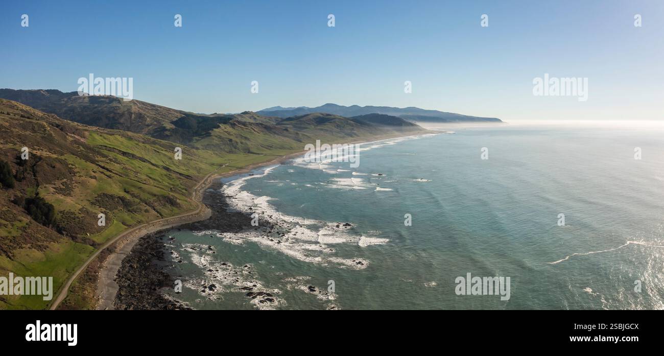 Drone view of cliffs and ocean at the Lost Coast in Northern California ...