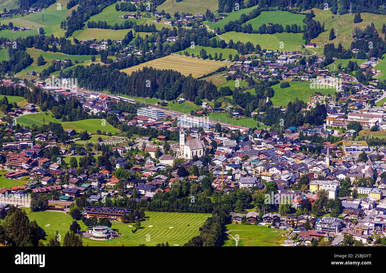 Panoramic view of central Kitzbuhel, an Alpine town in Tyrol, Austria ...