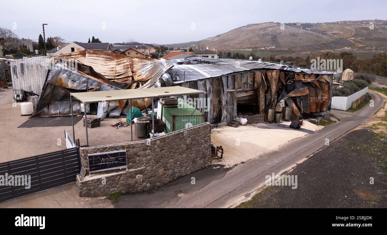 An aerial view from a drone shows the destruction at the Avivim Winery ...