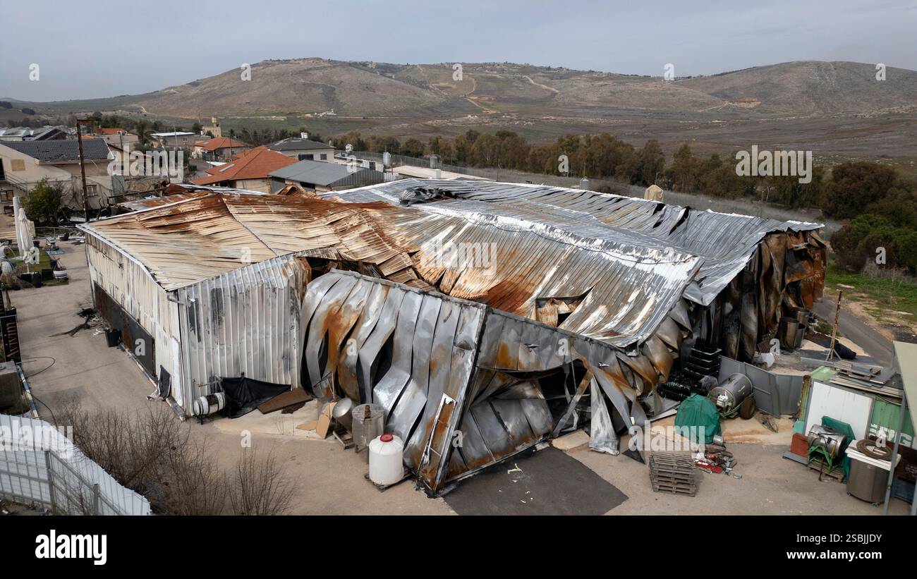 An aerial view from a drone shows the destruction at the Avivim Winery ...