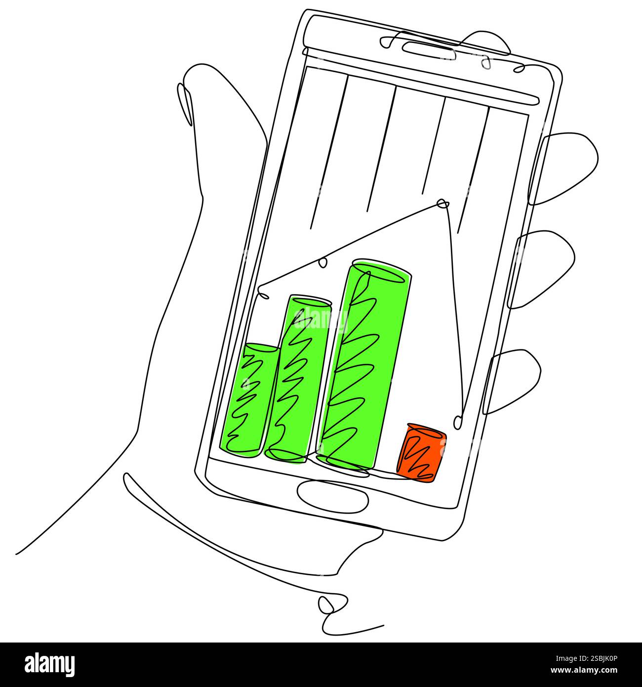 A sharp drop in the financial chart with columns on the gadget screen ...