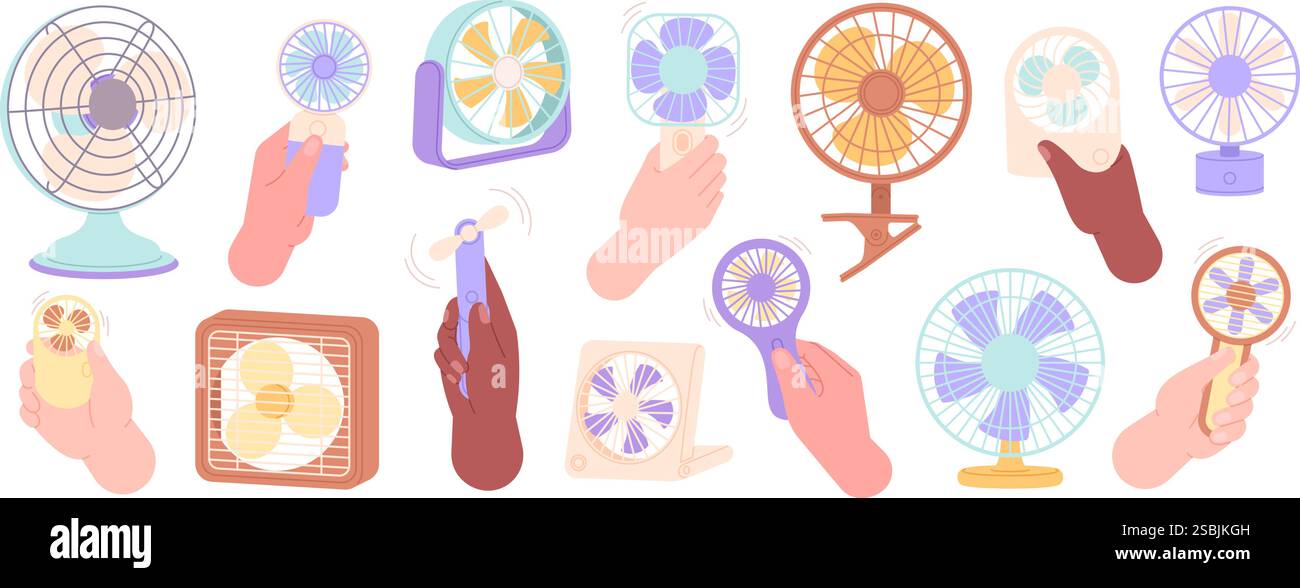 Hand electric fans. Indoor climate control equipments. Mobile plastic ...