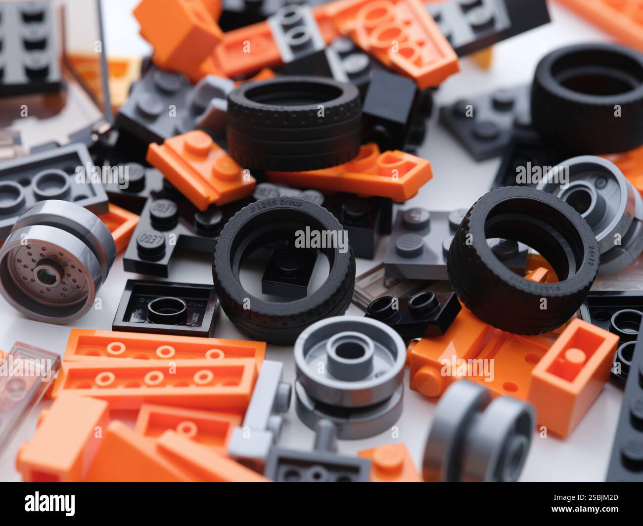 Tambov, Russian Federation - January 01, 2025 A pile of Lego pieces and ...
