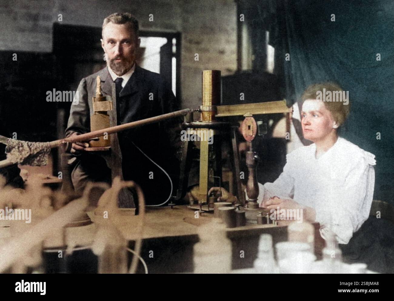Marie and Pierre Curie in their laboratory in Paris. Marie Curie ...