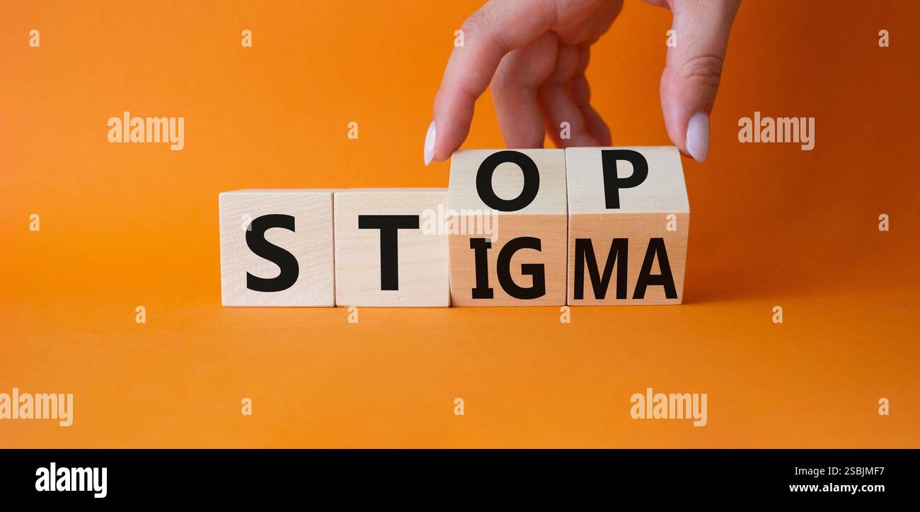 Stop and Stigma symbol. Concept words Stop and Stigma on wooden cubes ...