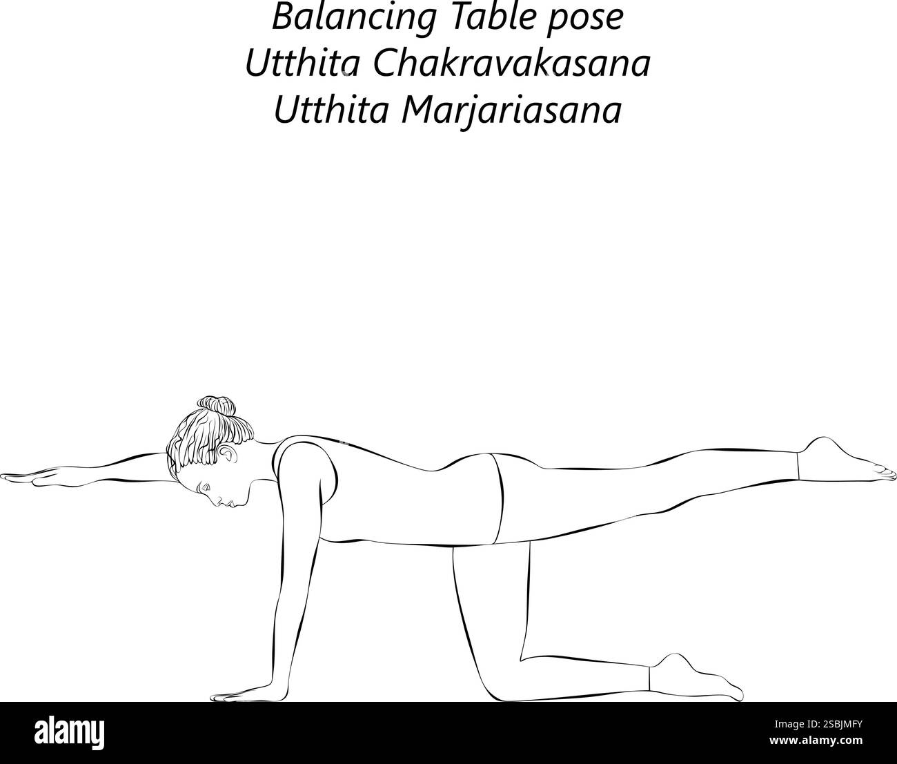 Sketch of young woman practicing Utthita Chakravakasana yoga pose ...