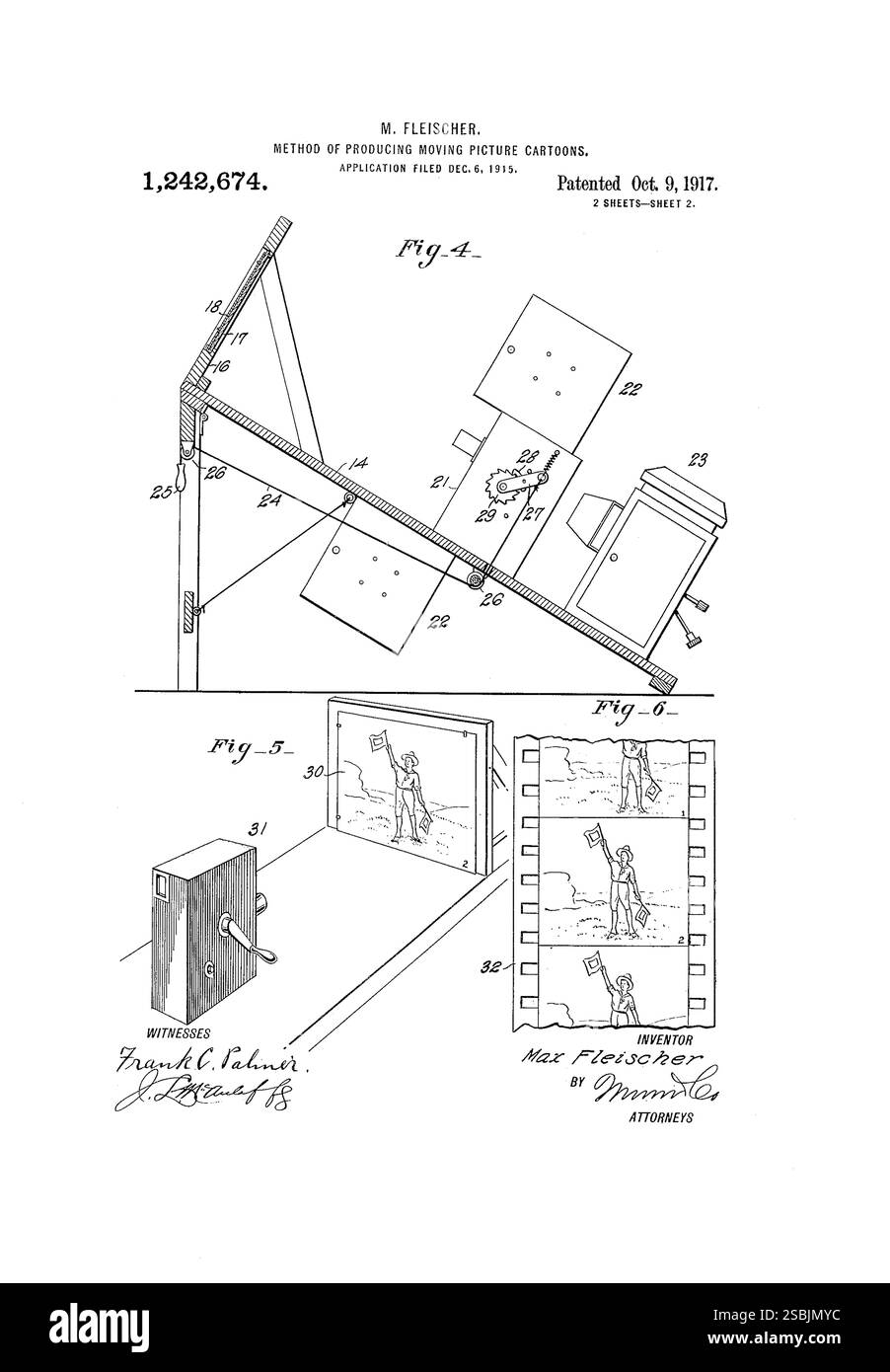 Patent drawing for Max Fleischer's original rotoscope, 1917. Max ...