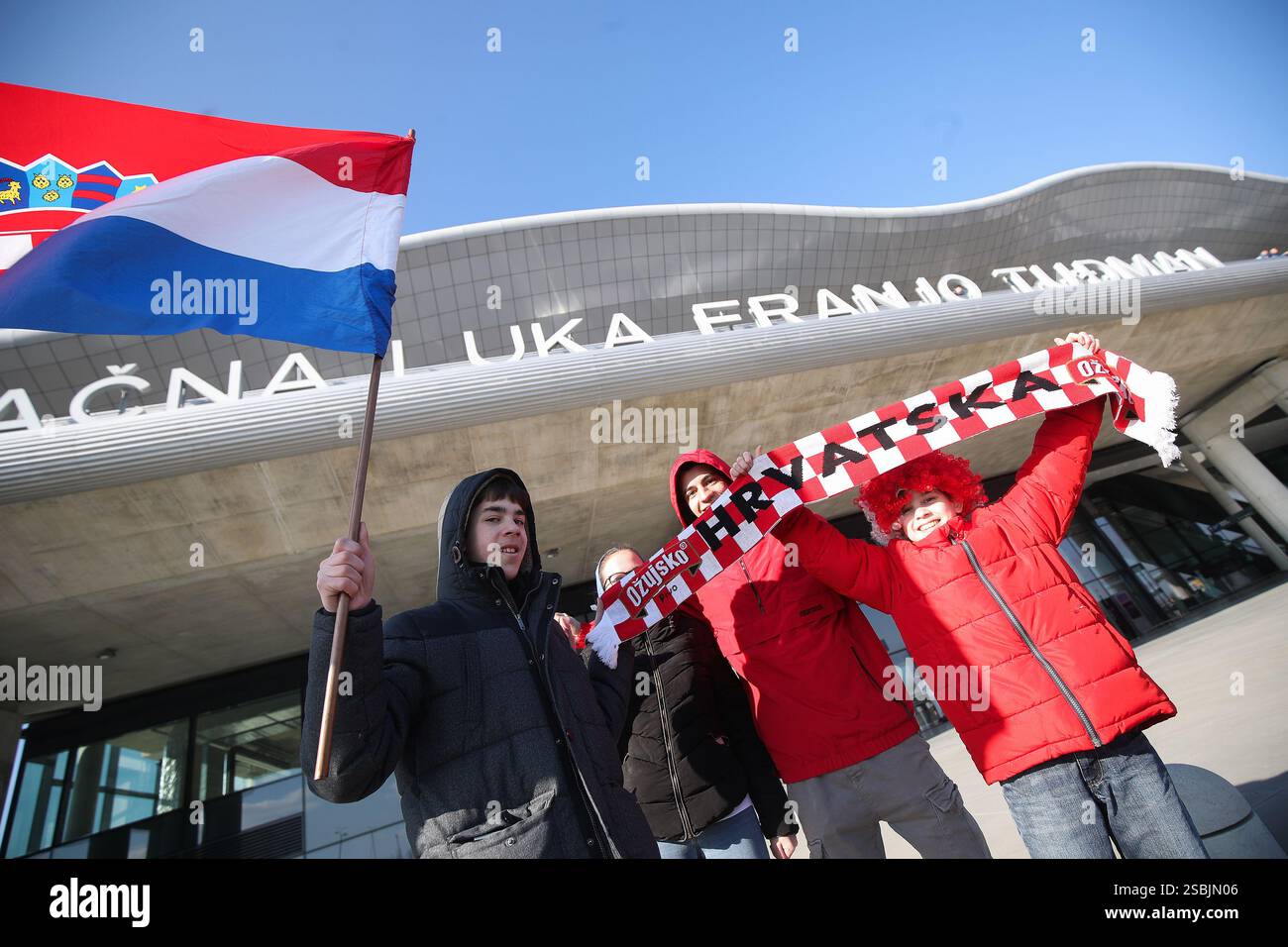 Zagreb, Croatia. 03rd Feb, 2025. Croatia fans are seen at Zagreb Airport ahead Croatia Handball ...