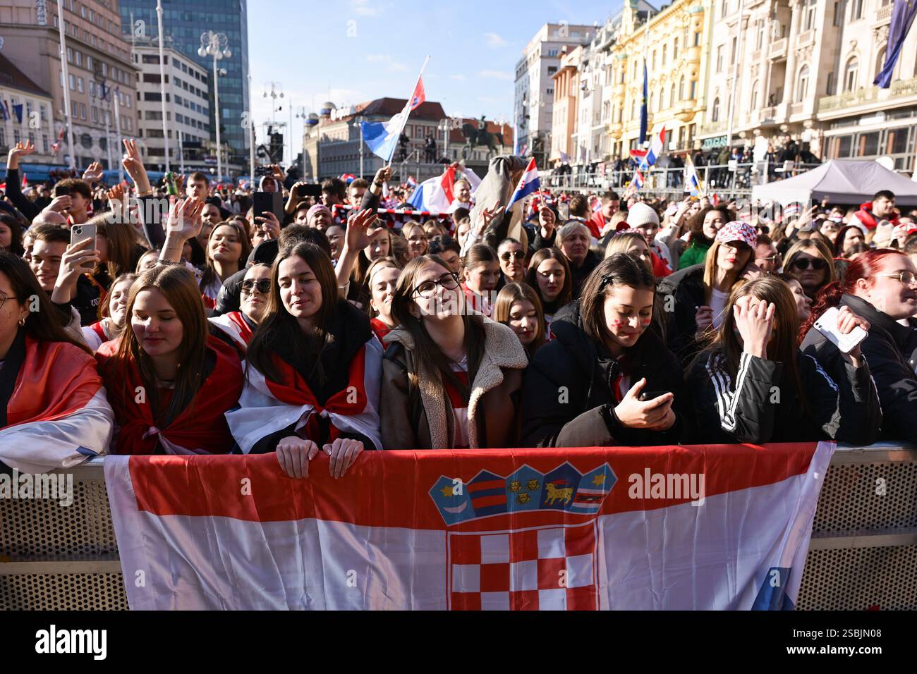 Zagreb, Hrvatska. 03rd Feb, 2025. Croatia fans are seen ahead Croatia Handball Team celebration ...