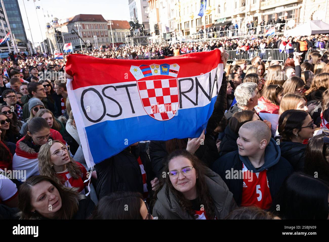 Zagreb, Croatia. 03rd Feb, 2025. Croatia fans are seen ahead Croatia Handball Team celebration ...