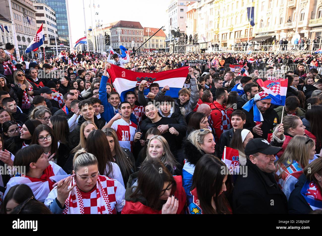 Zagreb, Hrvatska. 03rd Feb, 2025. Croatia fans seen cheering ahead Croatia Handball Team ...