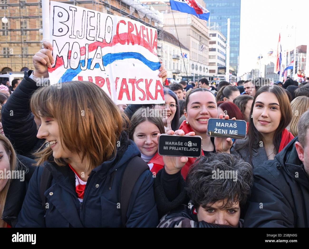 Croatia fans are seen ahead Croatia Handball Team celebration parade at ban Jelacic Square in ...