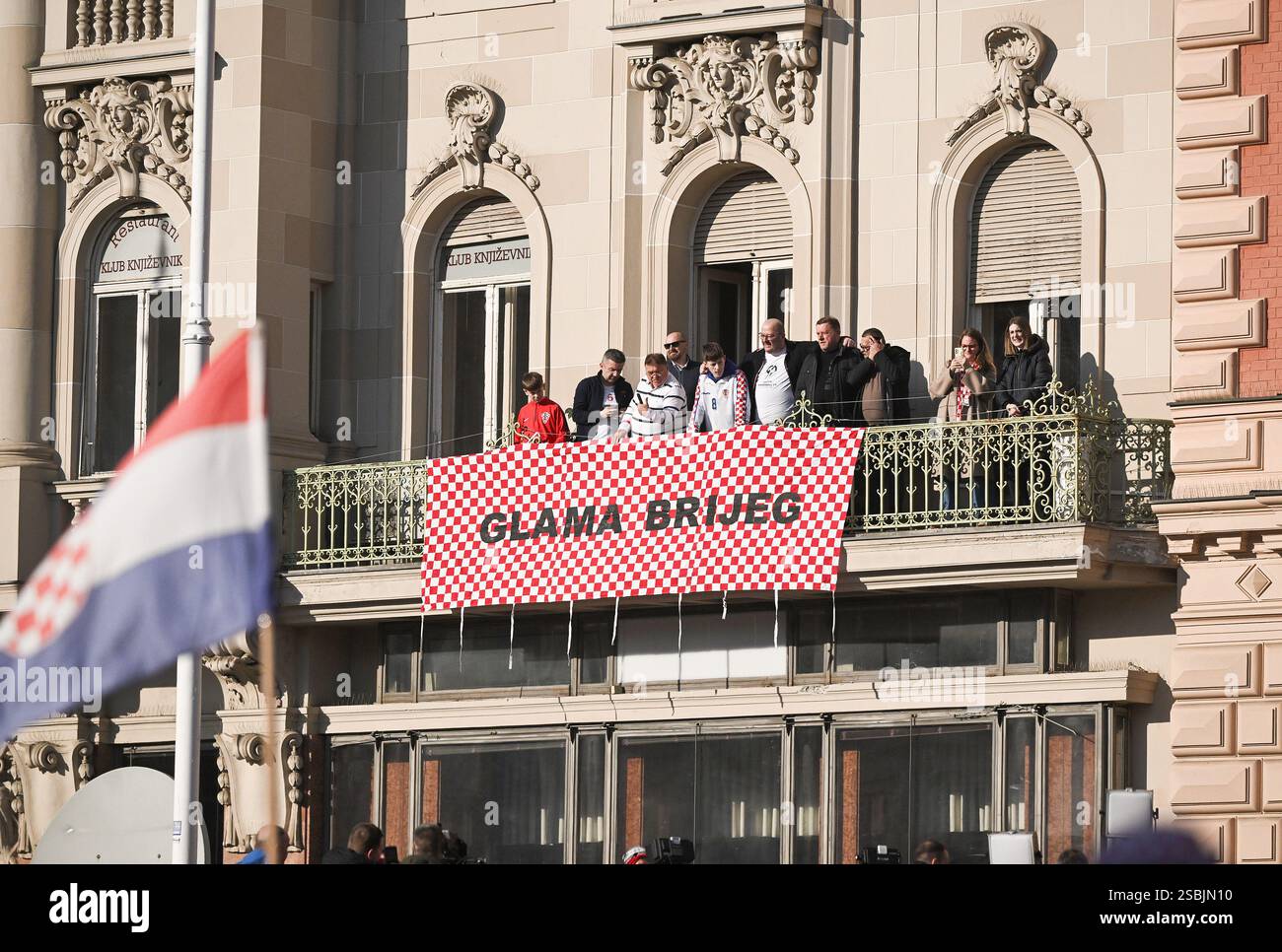 Zagreb, Hrvatska. 03rd Feb, 2025. Croatia fans are seen on the balcony ahead Croatia Handball ...
