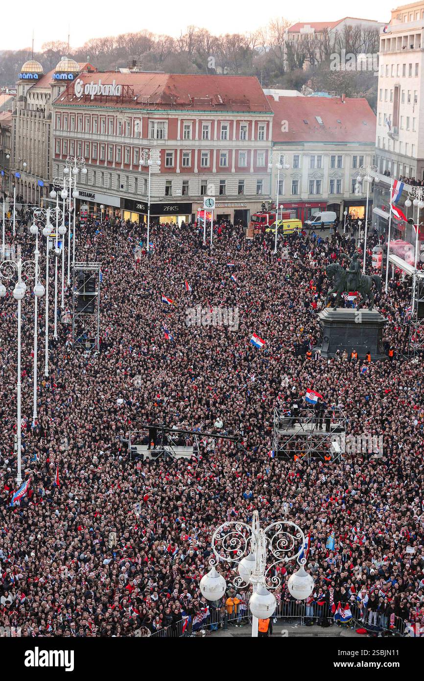 Panoramic view of Croatian fans welcoming Croatia Handball Team during celebration parade at ban ...