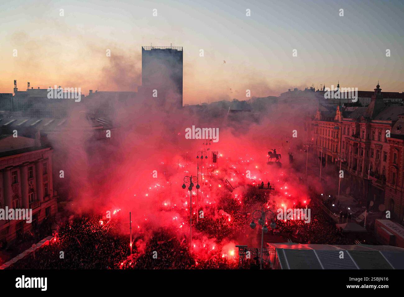 Zagreb, Zagreb. 03rd Feb, 2025. Croatian fans lit torches during celebration parade for Croatian ...