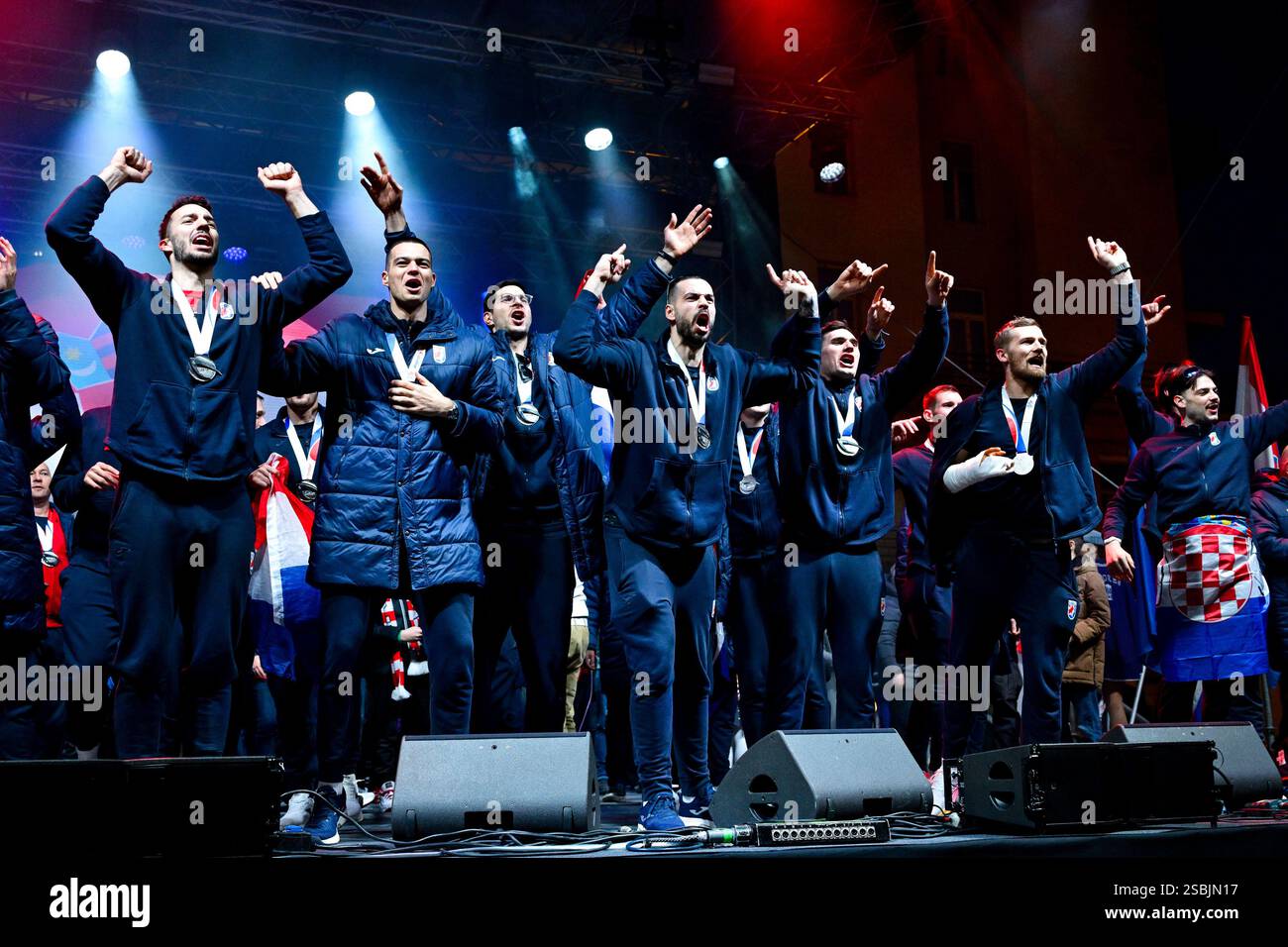 Zagreb, Hrvatska. 03rd Feb, 2025. Croatia Handball Team during celebration parade at ban Jelacic ...