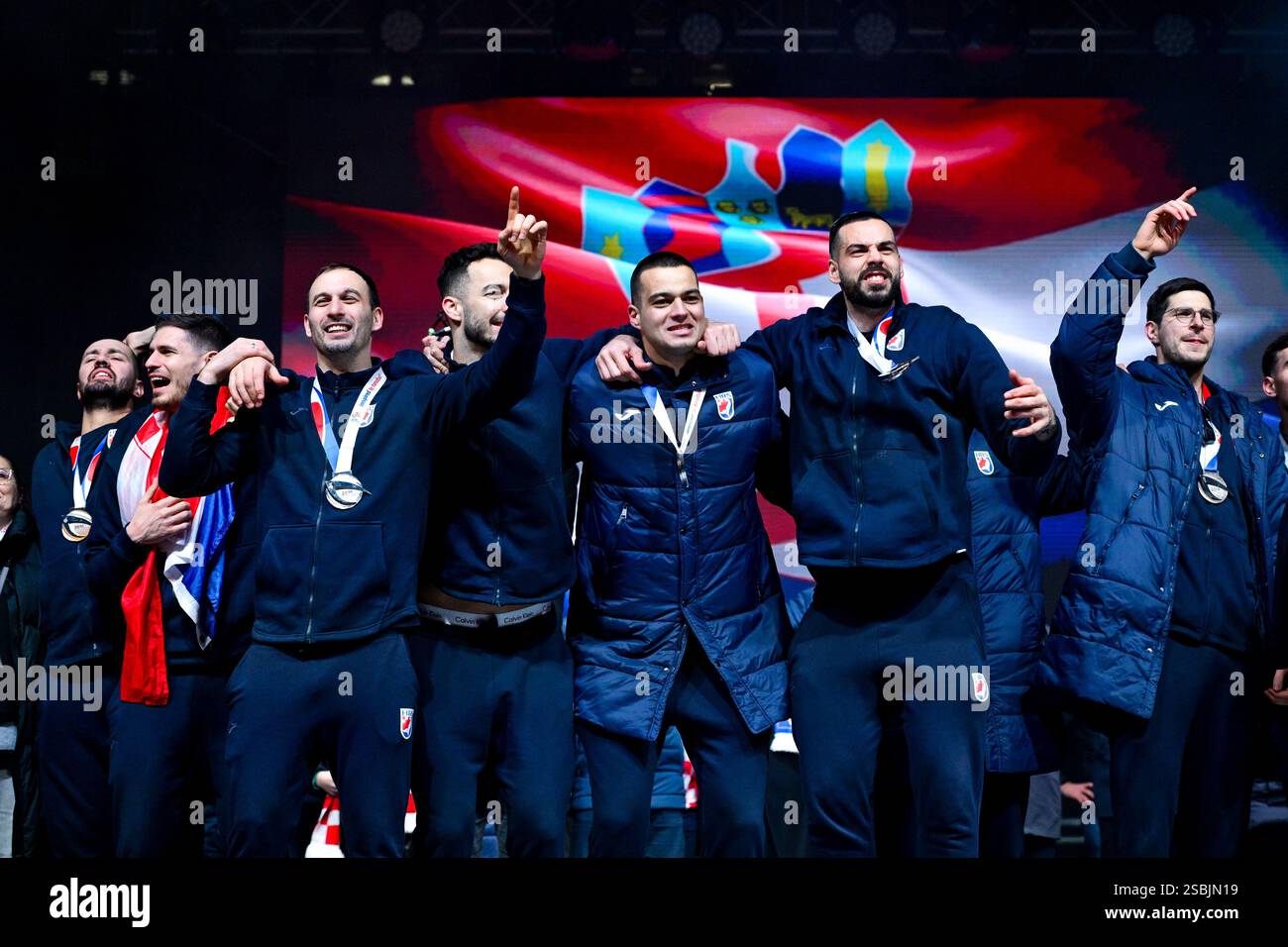 Zagreb, Hrvatska. 03rd Feb, 2025. Croatia Handball Team during celebration parade at ban Jelacic ...