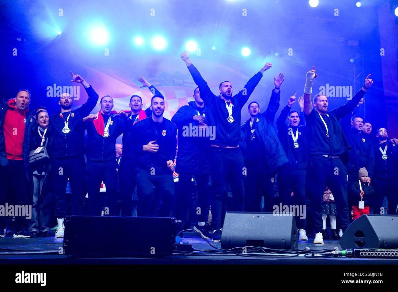 Zagreb, Hrvatska. 03rd Feb, 2025. Croatia Handball Team during celebration parade at ban Jelacic ...