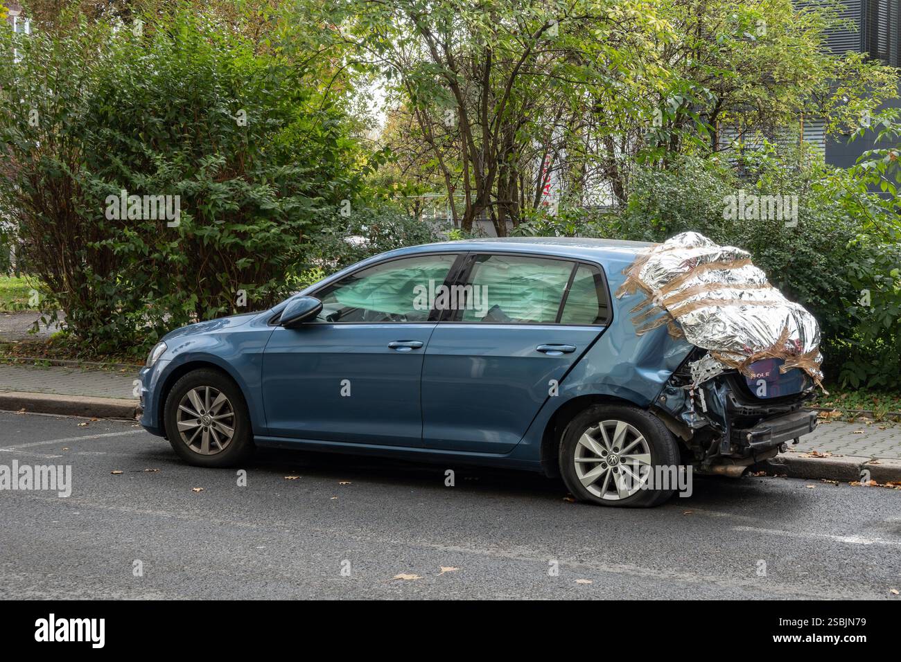OSTRAVA, CZECHIA - OCTOBER 20, 2023: Damaged rear part of Volkswagen ...