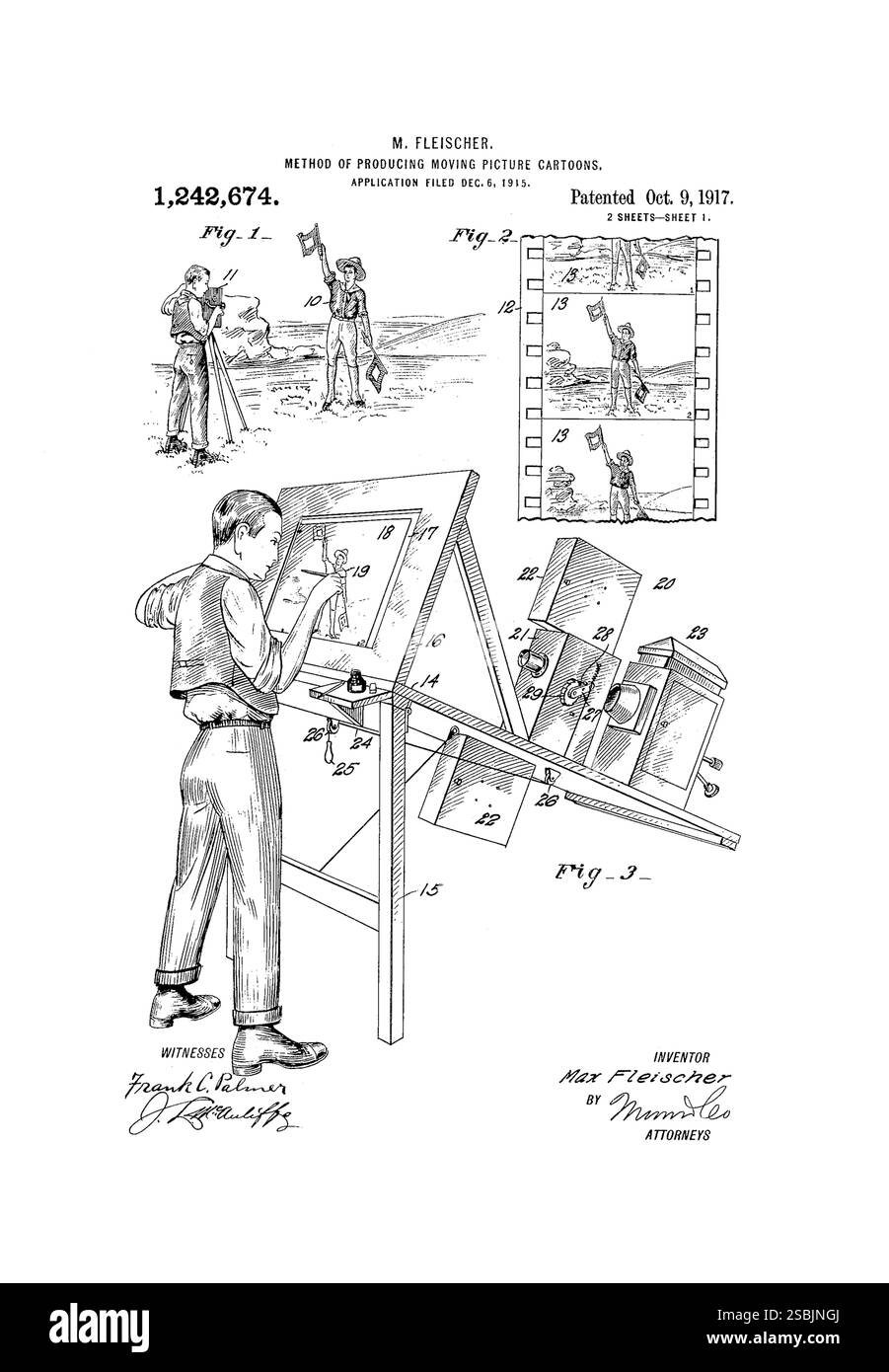 Patent drawing for Max Fleischer's original rotoscope, 1917. Max Fleischer (1883-1972) was a ...