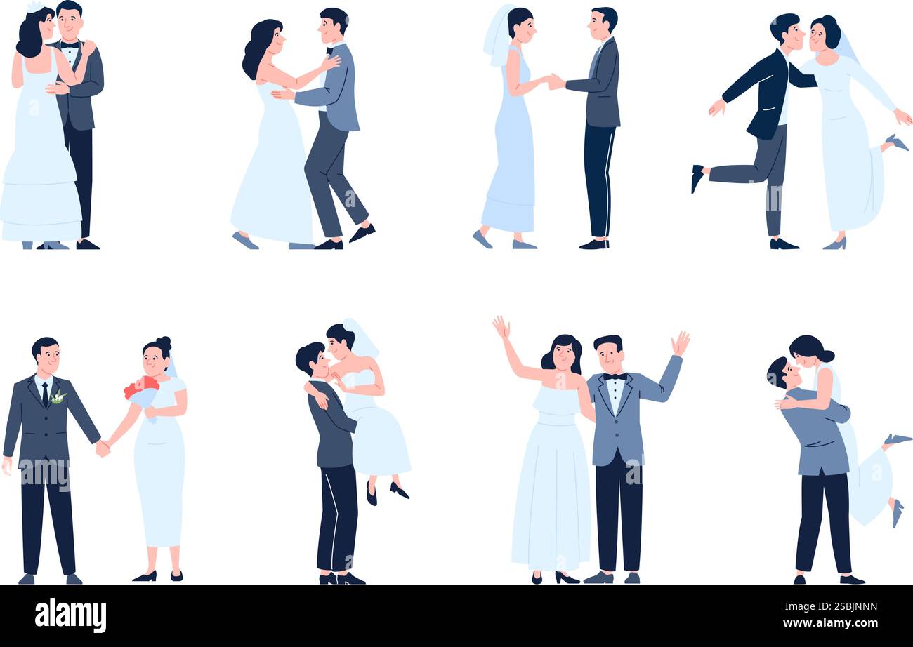 Wedding couples. Bride groom in official outfits, just married ...