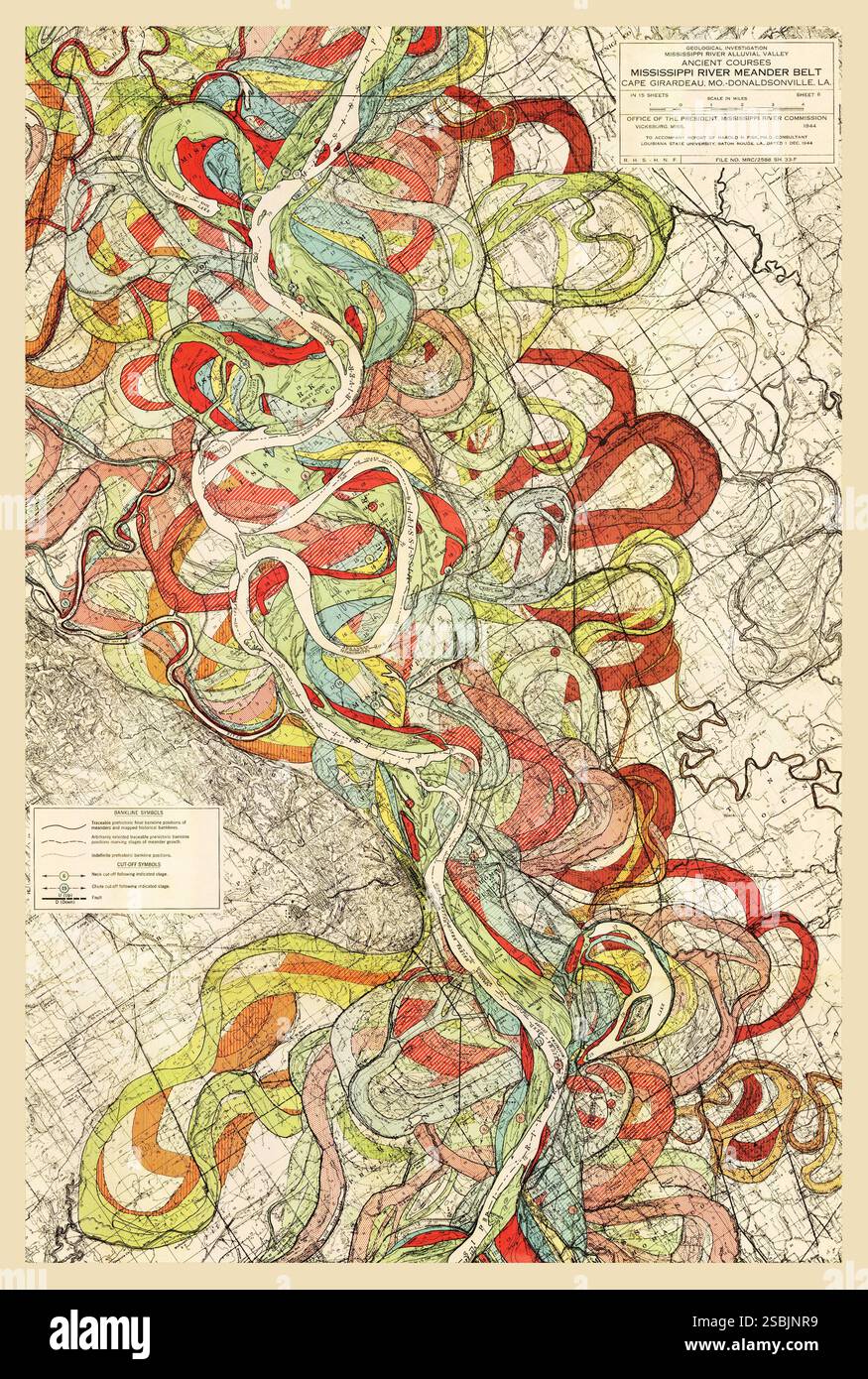 Ancient courses of the Mississippi River Meander Belt, from Cape ...