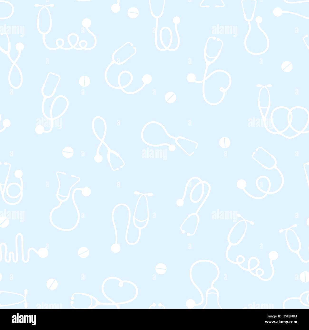 Medical seamless pattern with stethoscopes and white pills. Hospital ...